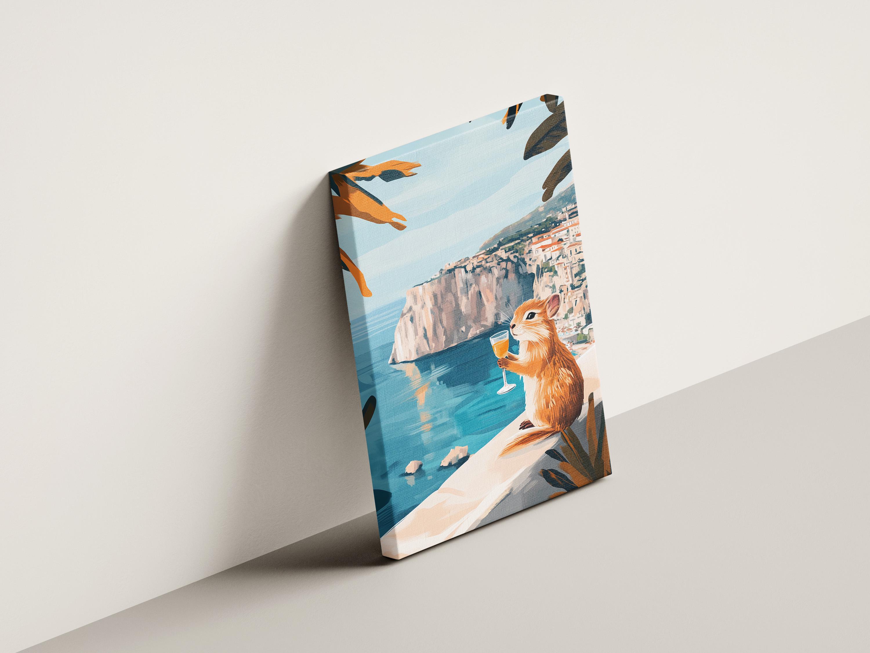 Coastal Pika Art Print Cute Animal Poster Italian Riviera Decor Orange ...