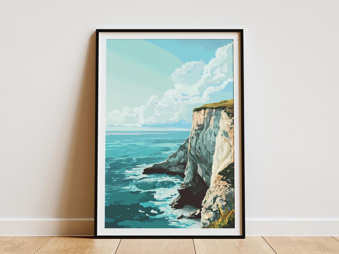 Ocean Cliff Wall Art Print Coastal View Sea Landscape Poster Beach Home ...