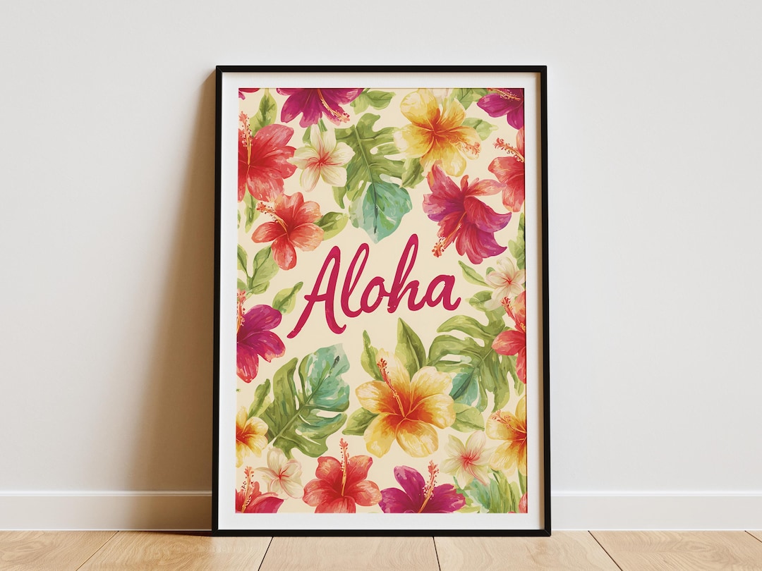 Aloha Hawaiian Flower Watercolor Art Print Tropical Floral Poster Wall ...