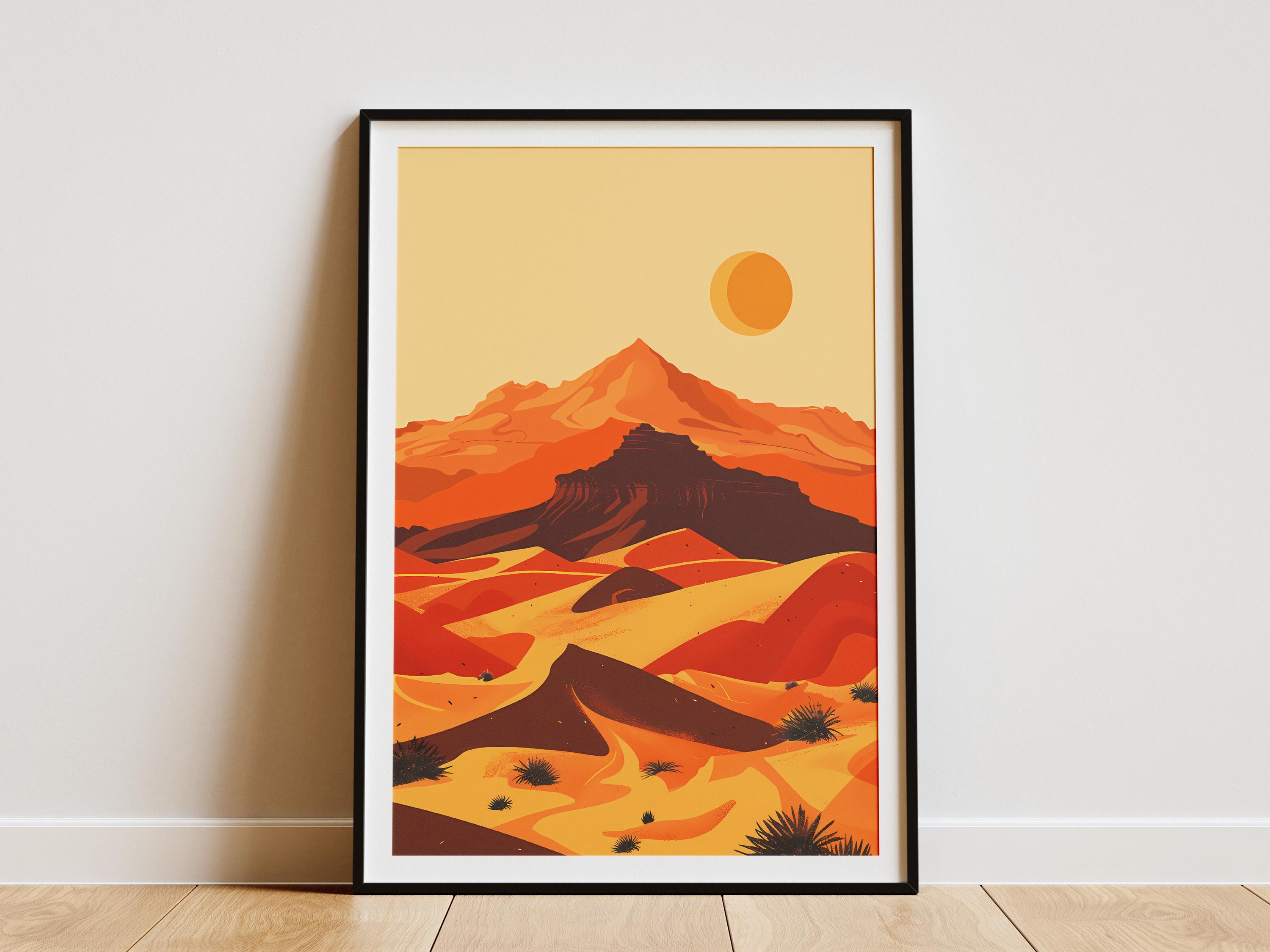 Minimalist Desert Landscape Poster Orange Desert Art Print Mid Century ...