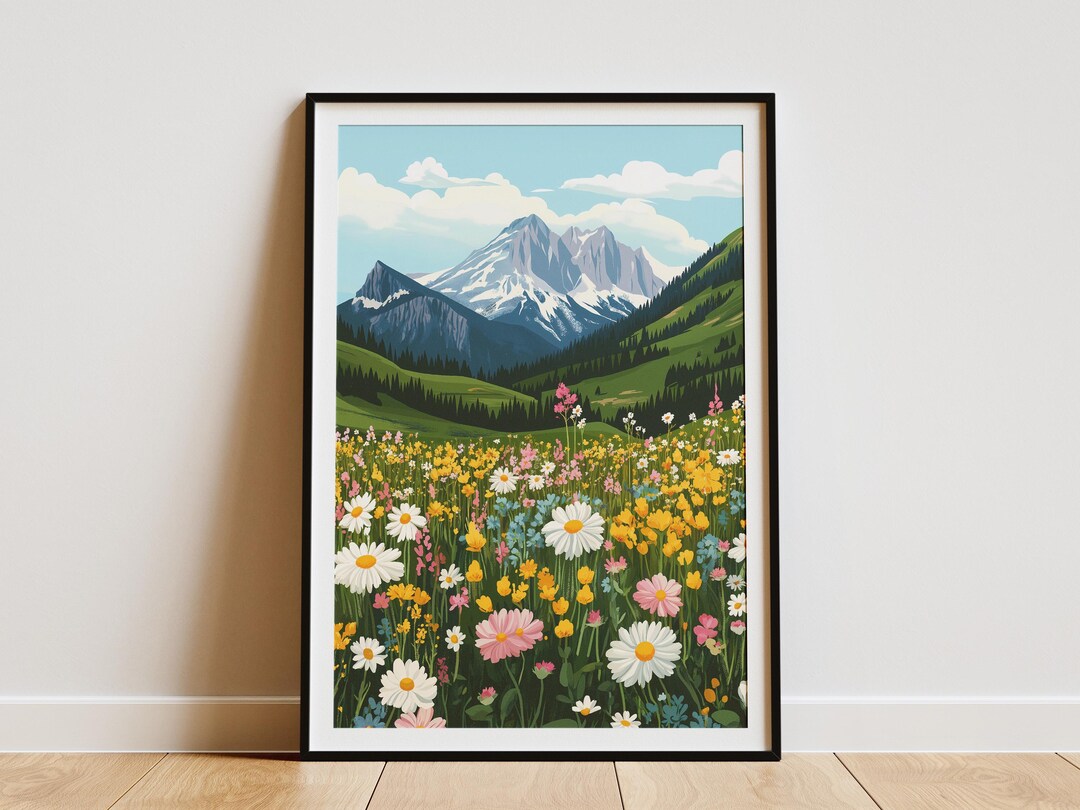 Alpine Meadow Flower Poster Spring Wildflowers Mountain Art Print ...