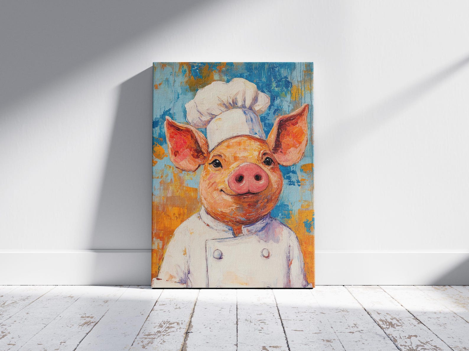Chef Pig Art Print Whimsical Kitchen Decor Animal Portrait Funny Pig ...