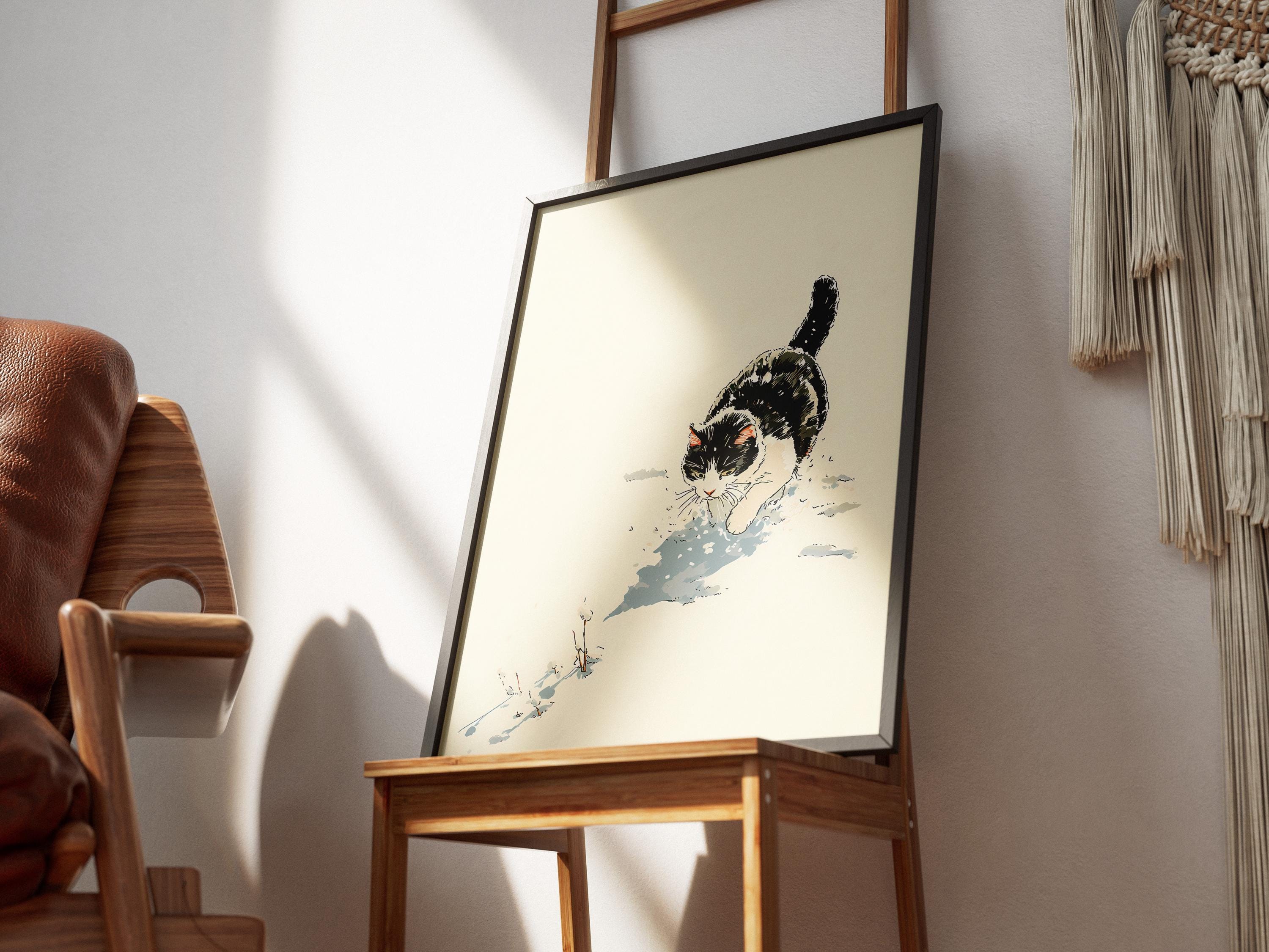 Minimalist Black and White Cat Snow Day Wall Art Print Modern Winter ...