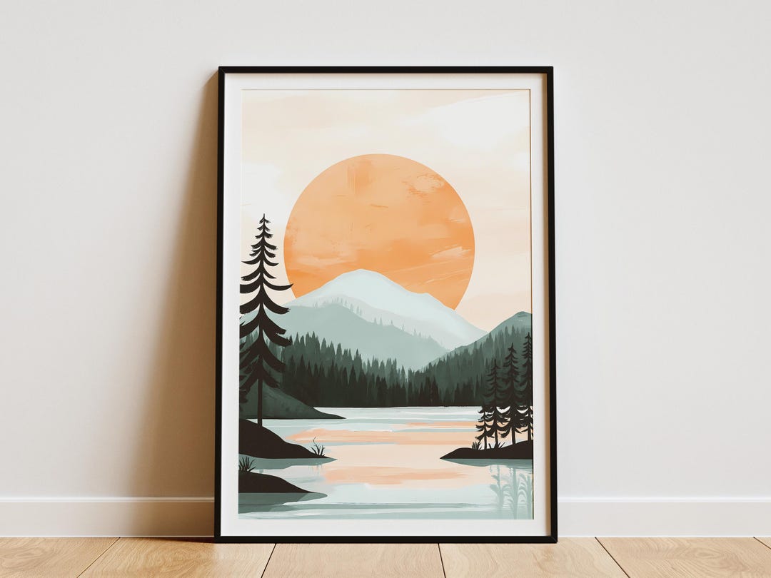 Lake Poster Mountain Lake Art Print Peaceful Nature Scene Modern ...