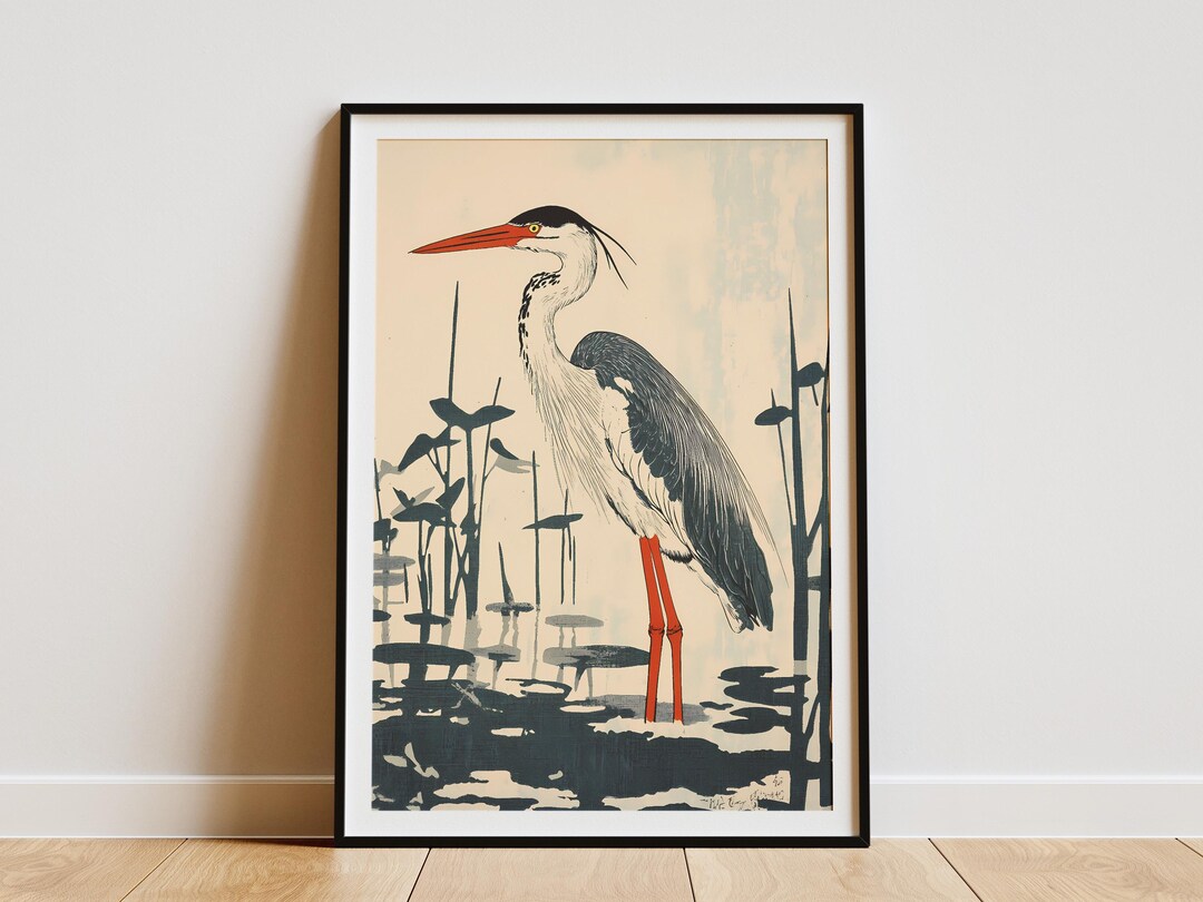Heron in Marsh Poster Bird Wall Art Traditional Animal Print Nature ...