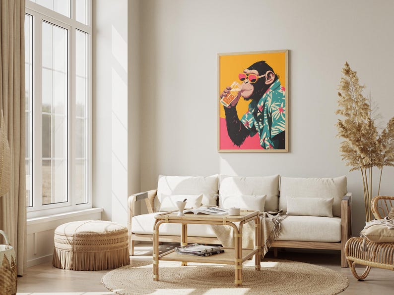 Cool Monkey Poster Summer Vibes Print Tropical Animal Wall Art ...