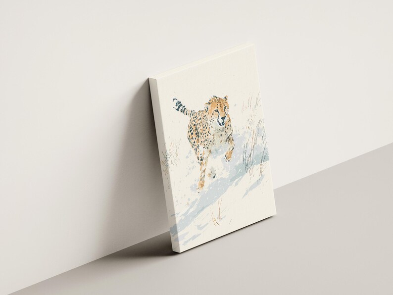Modern Abstract Cheetah Art Print Wildlife Illustration Snow Day Winter ...