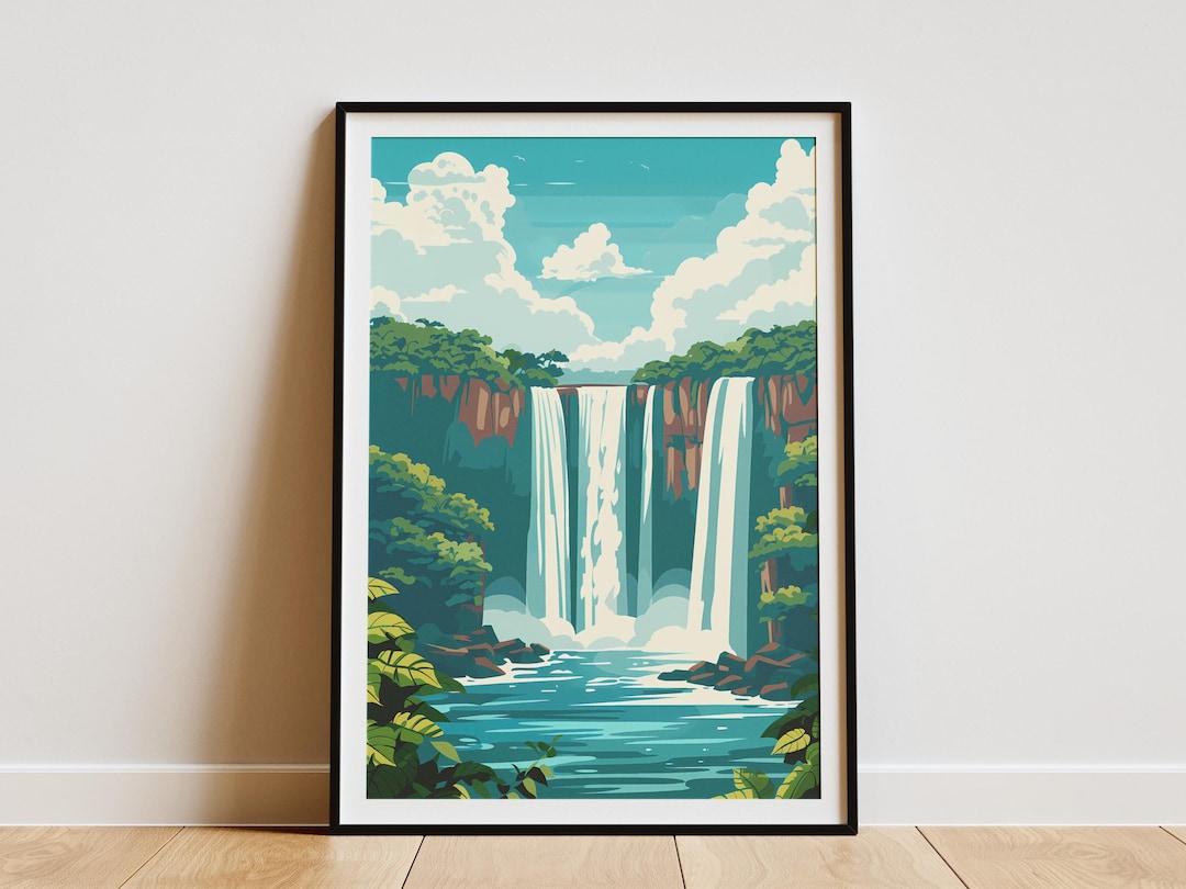 Iguazu Falls Argentina Brazil Poster Minimalist Waterfall Print Travel ...