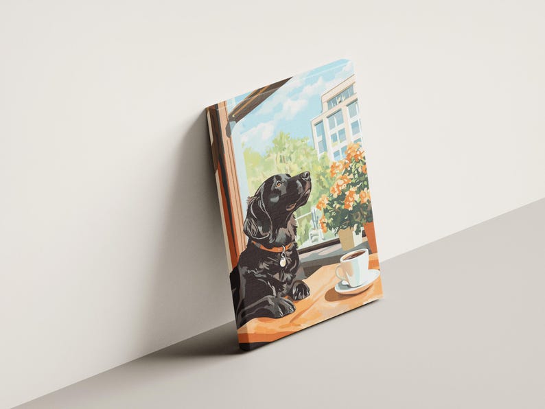 Dog Cafe Poster Black Labrador Retriever Art Print Cozy Coffee Shop ...