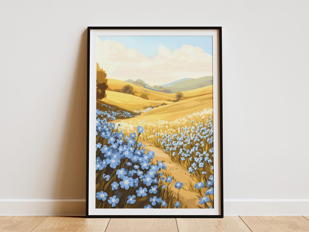 Forget Me Nots Blooming Valley Landscape Art Print Peaceful Nature Wall ...