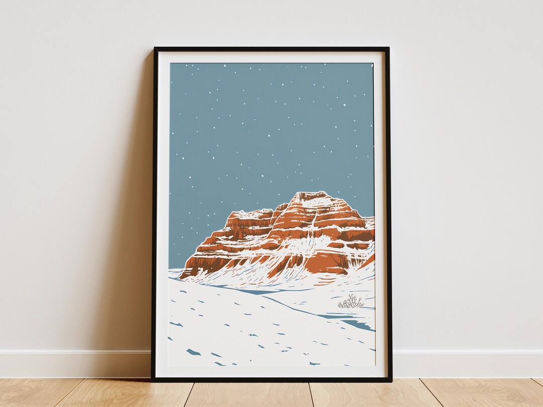 Snowy Badlands Ridge Line Poster Winter National Park Landscape Wall ...
