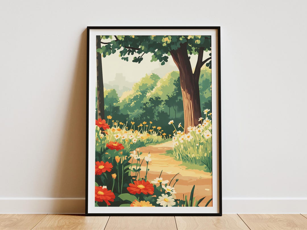 Garden Path Poster Flowers Nature Art Print Botanical Illustration ...