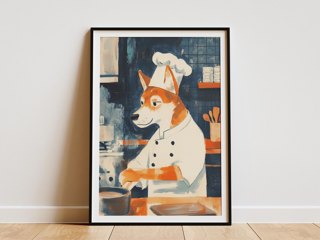Husky Chef Poster Dog Chef Art Print Kitchen Wall Art Funny Dog Print ...