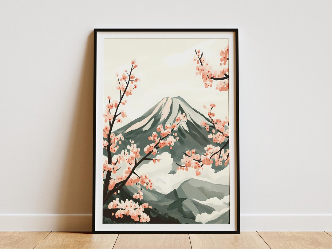 Japanese Cherry Blossom Tree Poster Mount Fuji Art Print Asian ...