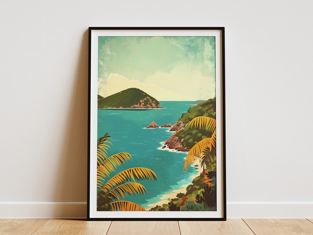 Tropical Island Beach Poster Palm Tree Art Print Vintage Travel Poster ...