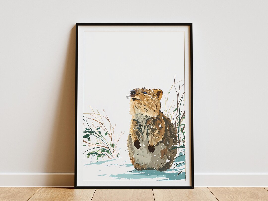 Quokka Snow Art Print Winter Animal Illustration Wall Decor Happy ...