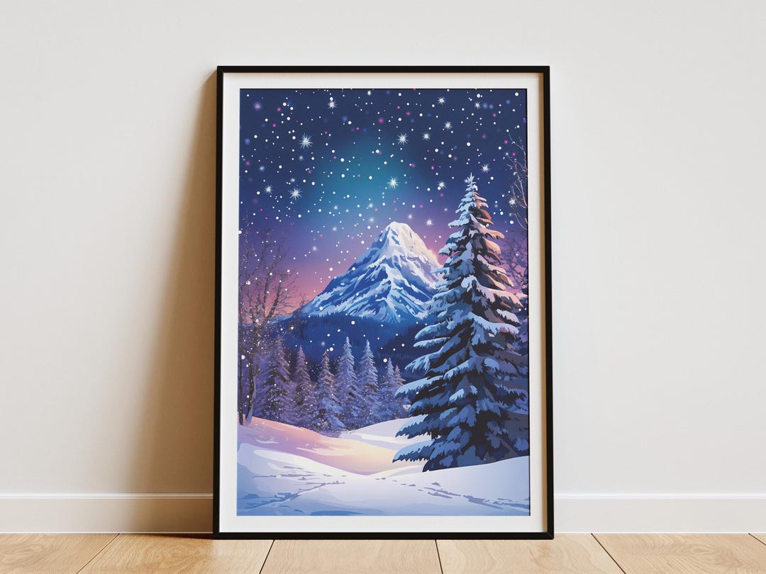 Snowy Mountain Peak Winter Landscape Poster Christmas Decor Winter ...