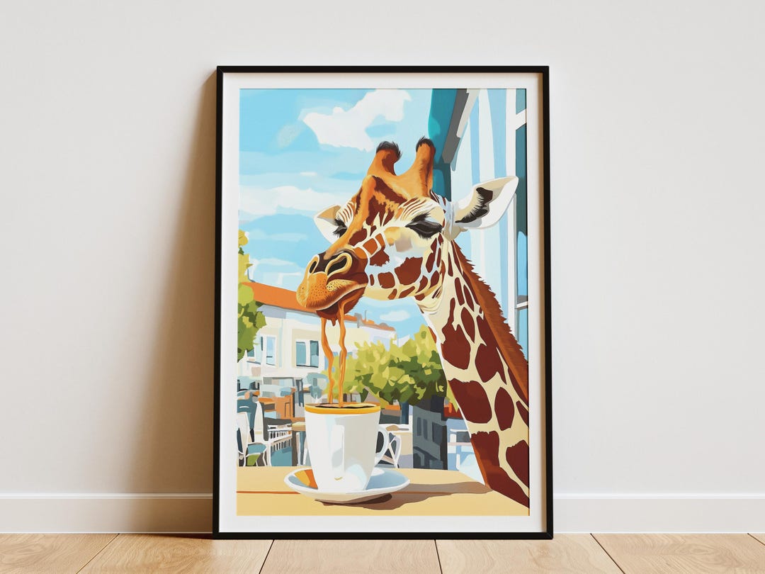 Giraffe Coffee Poster Cafe Wall Art Animal Lover Gift Quirky Art Print ...