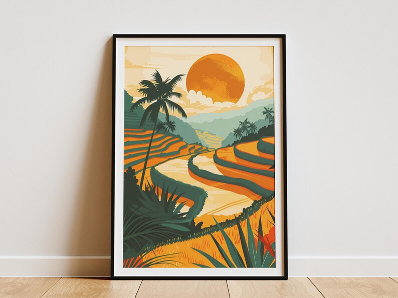 Bali Rice Terraces Indonesia Poster Minimalist Travel Art Tropical ...
