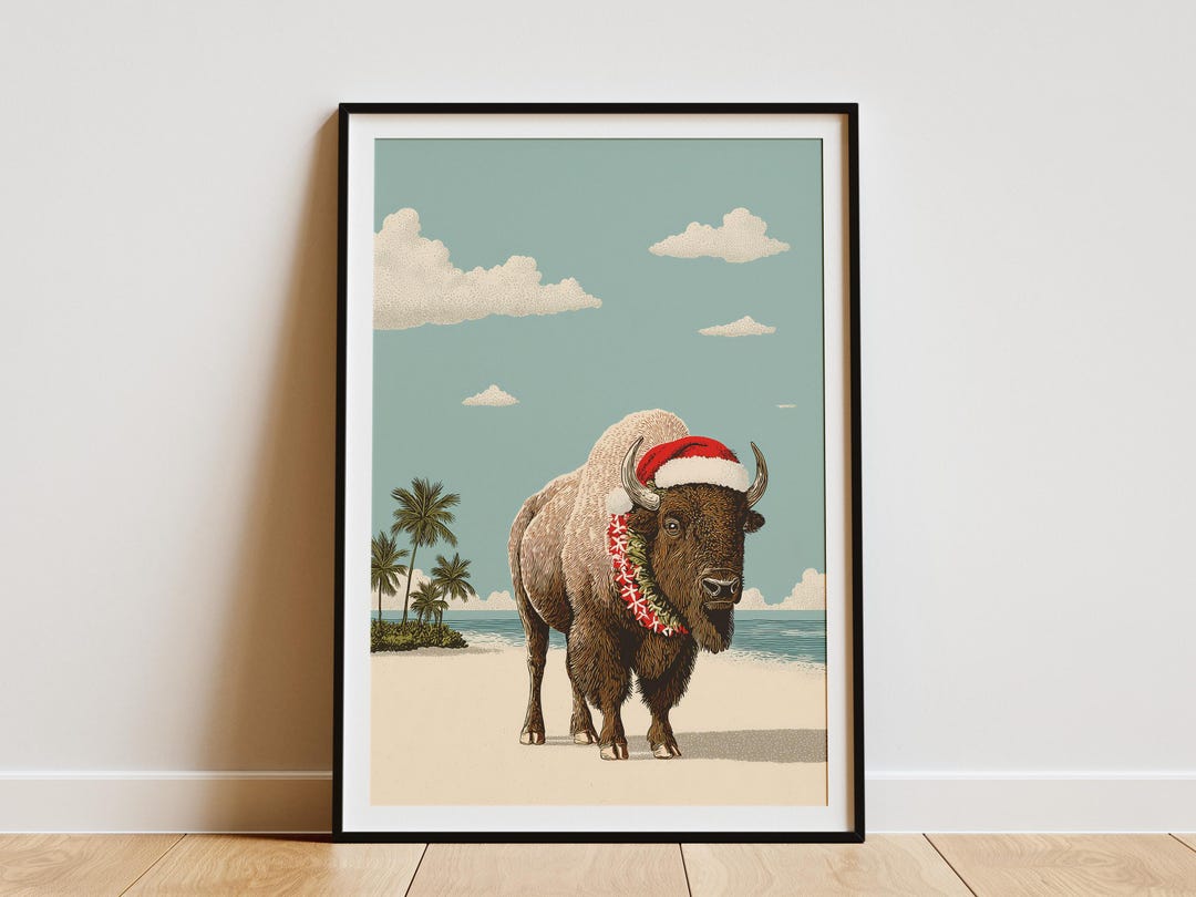 Hawaiian Christmas Bison Art Print Tropical Holiday Buffalo Poster ...