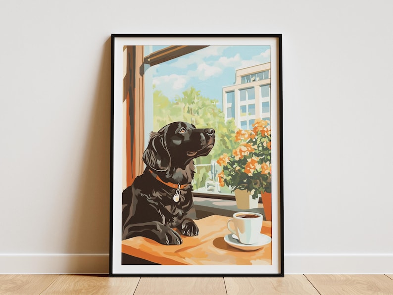 Dog Cafe Poster Black Labrador Retriever Art Print Cozy Coffee Shop ...
