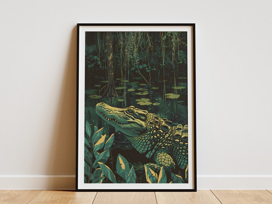 Swamp Crocodile Poster Wildlife Animal Print Nature Art Green Swamp ...