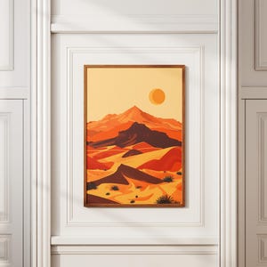 Minimalist Desert Landscape Poster Orange Desert Art Print Mid Century ...