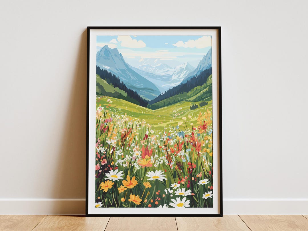 Alpine Meadow Flower Poster Wildflower Meadow Art Print Spring Flowers ...