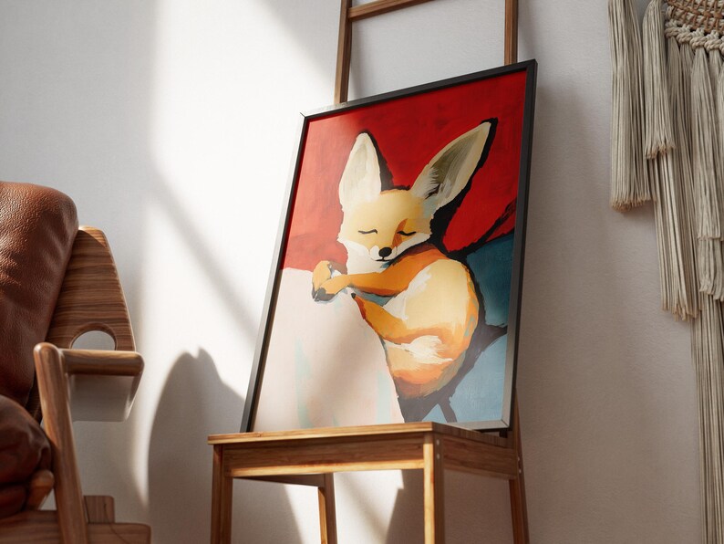 Fennec Fox Sleeping in Bed Art Print Matisse Style Painting Cozy Desert ...