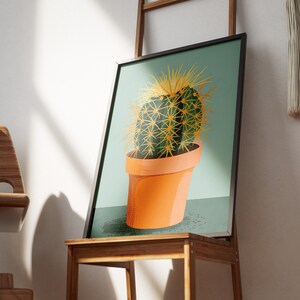 Golden Barrel Cactus Poster Minimalist Botanical Art Print Desert Plant ...