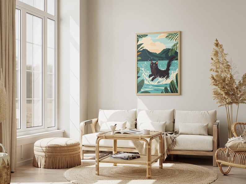 Norwegian Forest Cat Ocean Splash Art Print Tropical Hawaii Beach ...