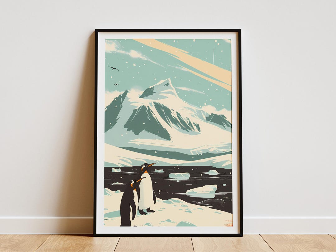 Antarctica Penguin Poster Minimalist Art Print Travel Poster Mid ...
