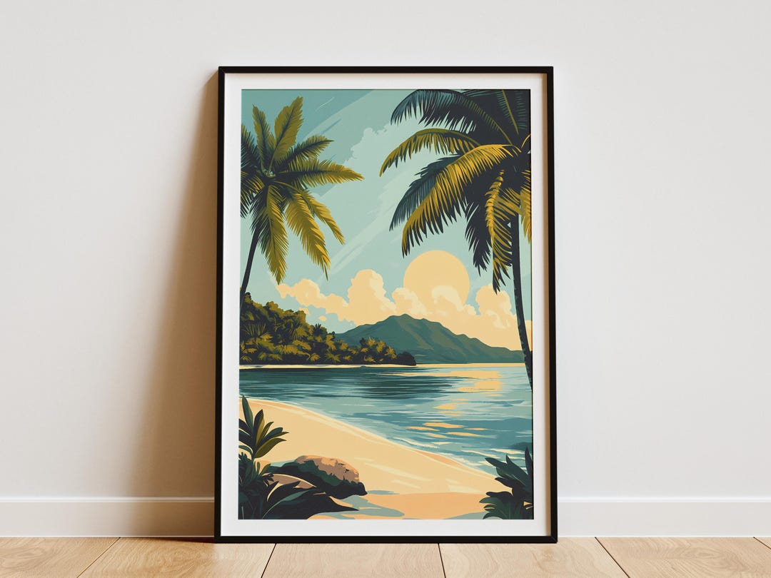 Seychelles Beach Poster Tropical Island Paradise Palm Trees Ocean ...