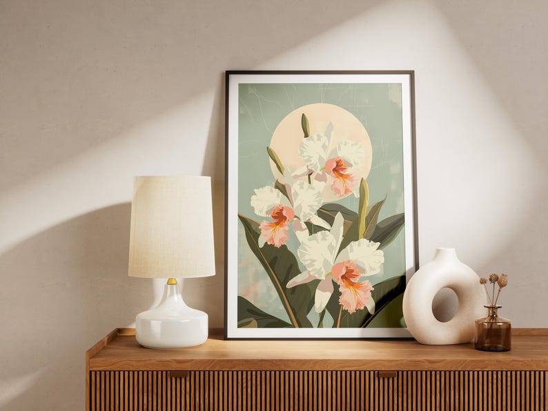 Orchid Flower Print Botanical Art Poster Minimalist Wall Decor Modern ...