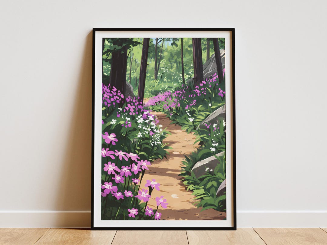 Wildflower Meadow Path Nature Art Print Botanical Illustration Poster ...