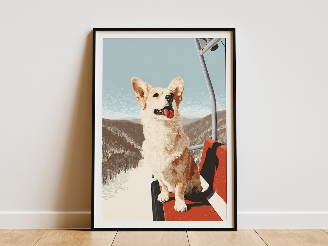 Corgi Dog Ski Lift Winter Art Print Mountain Ski Resort Travel Poster ...