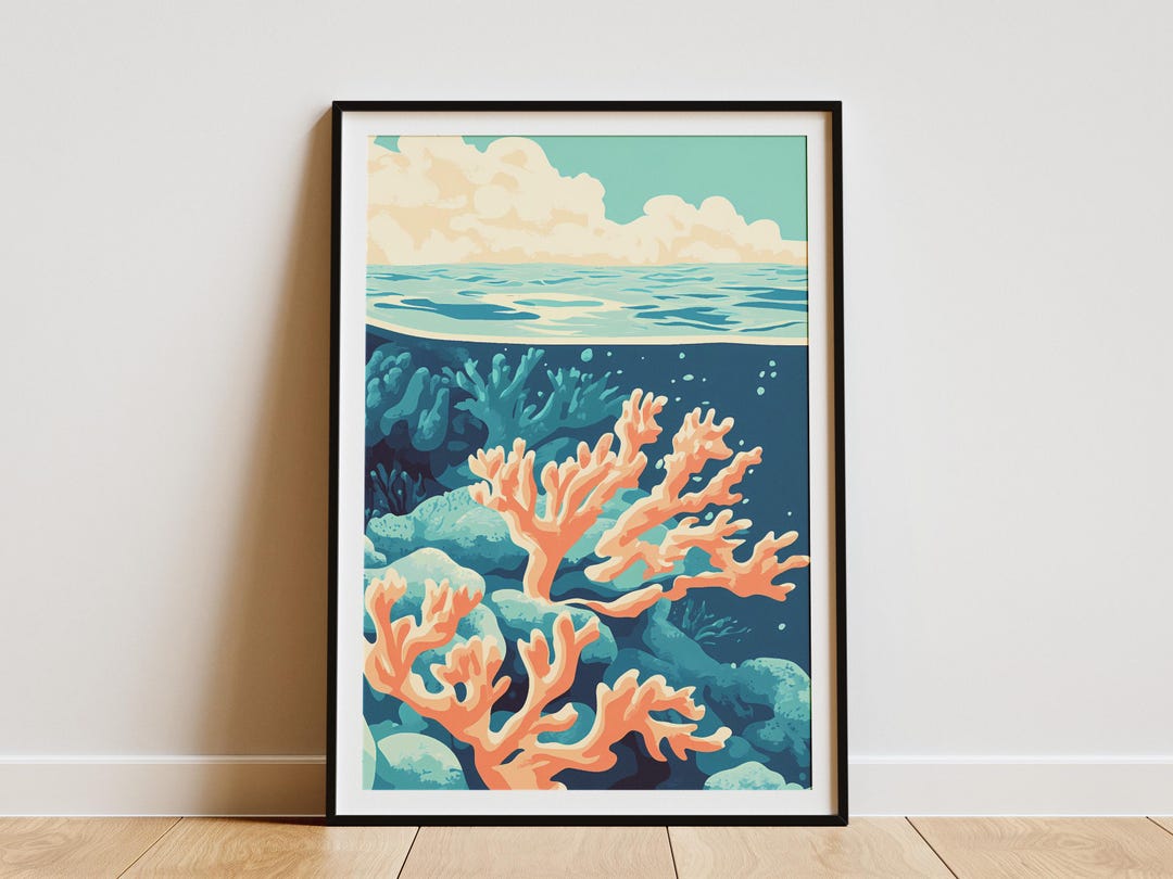 Great Barrier Reef Coral Poster Print Ocean Art Underwater Illustration ...