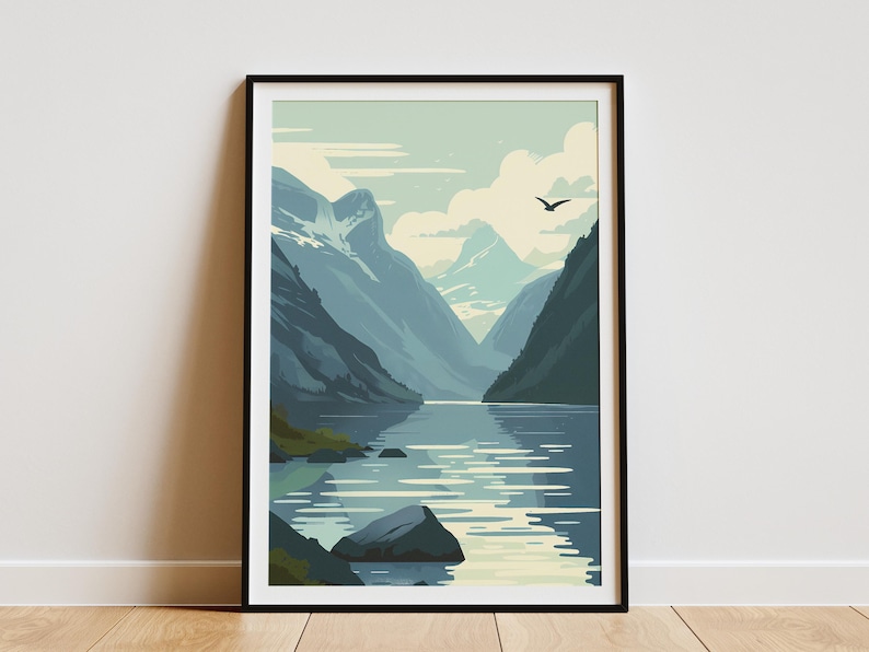 Minimalist Norway Poster Scandinavian Landscape Art Print Mountain Lake ...