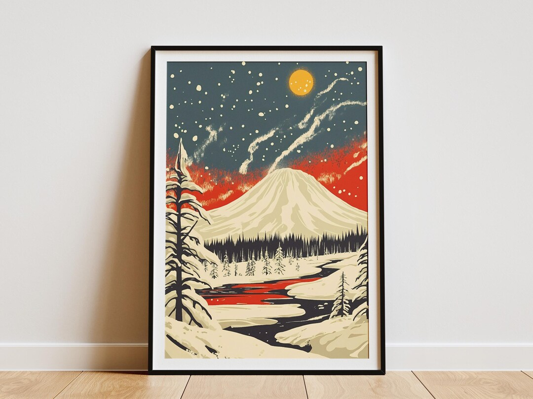 Snowy Mountain Peak Winter Landscape Poster Vintage Travel Art Print ...