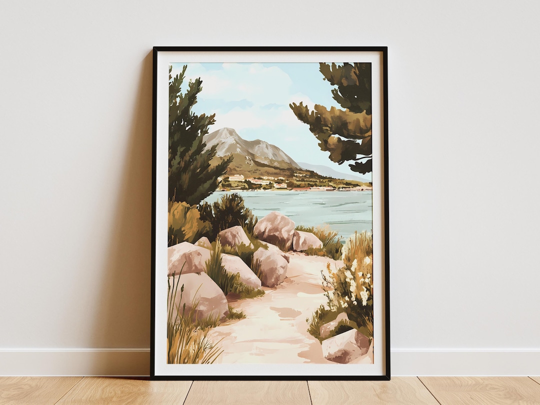 Rocky Shoreline Pine Trees Poster Print Nature Landscape Wall Art Coastal Scene Decor Beach ...