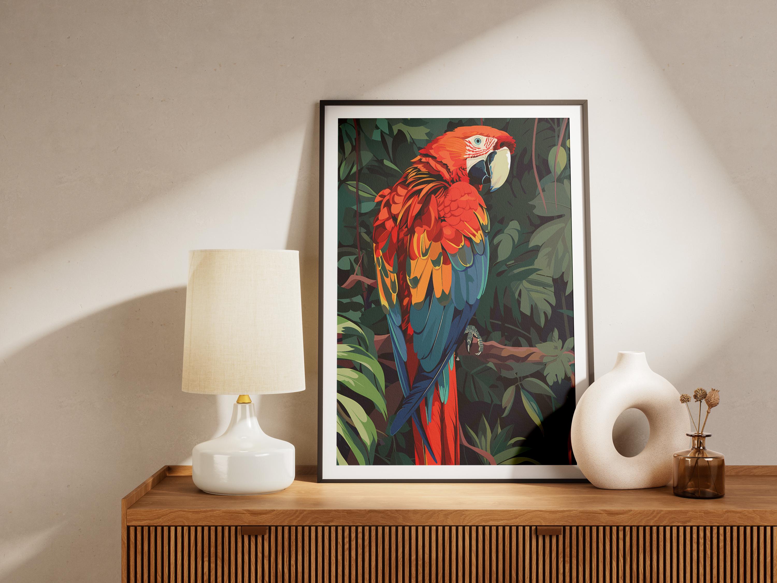 Jungle Macaw Poster Tropical Bird Art Print Exotic Animal Wall Decor ...
