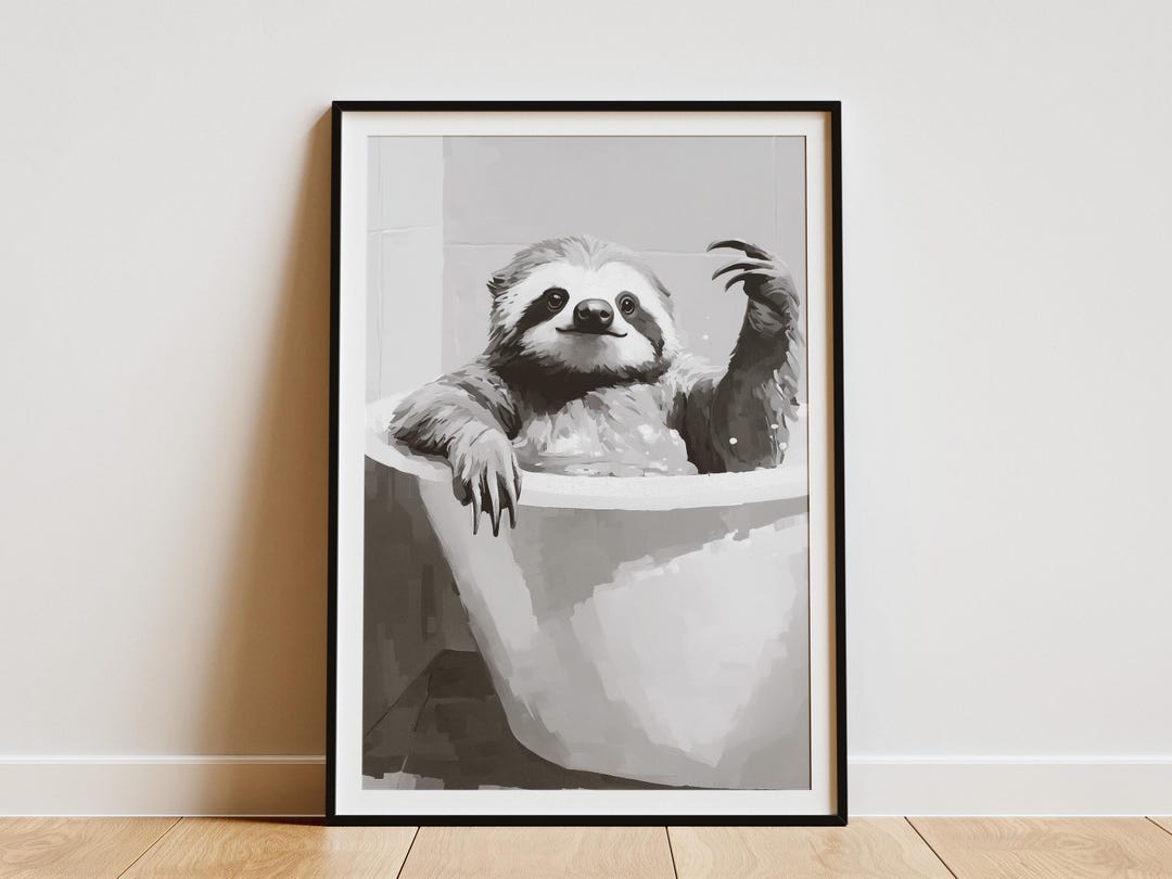 Sloth Taking a Bubble Bath Poster Print Funny Animal Bathroom Wall Art ...