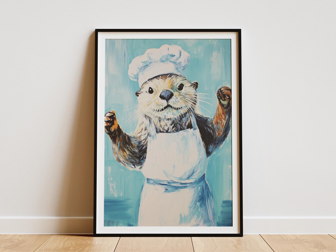 Sea Otter Chef Art Print Kitchen Wall Decor Animal Art Poster Cute ...