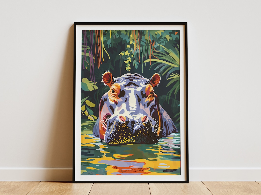 Hippopotamus River Travel Poster Abstract Minimalist Art Wall Decor ...