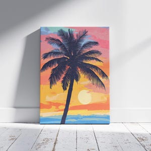 Palm Tree Sunset Poster Tropical Beach Art Print Summer Vacation Wall ...