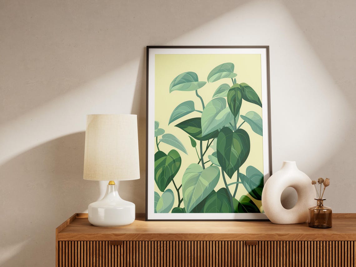 Minimalist Plant Poster Green Leaf Art Print Botanical Wall Decor Home ...