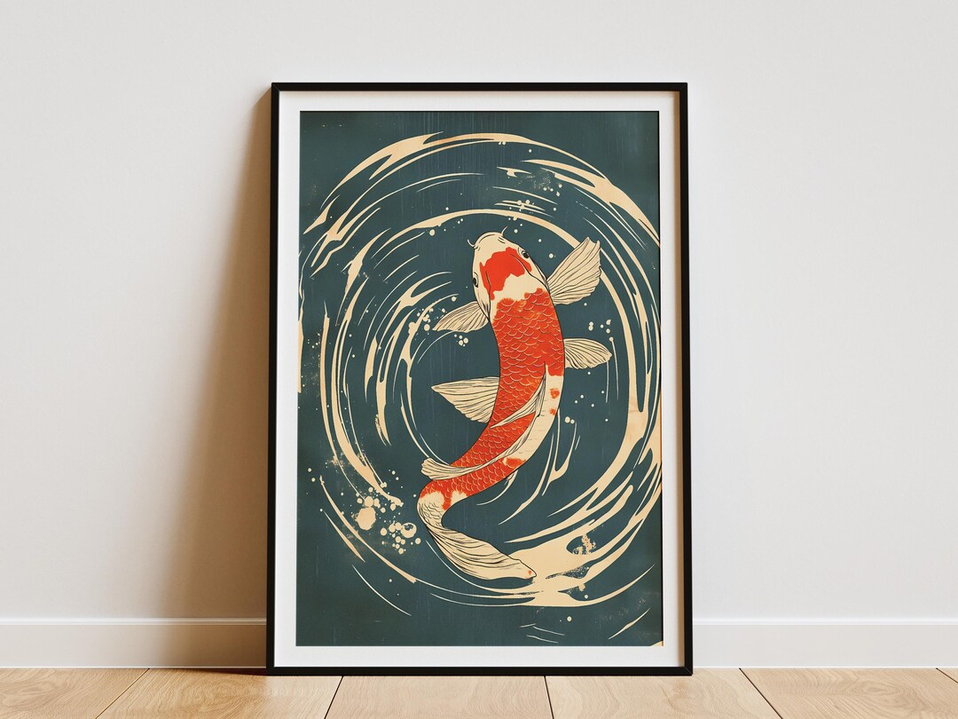 Japanese Koi Fish Poster Asian Art Print Red Fish Wall Art Traditional ...