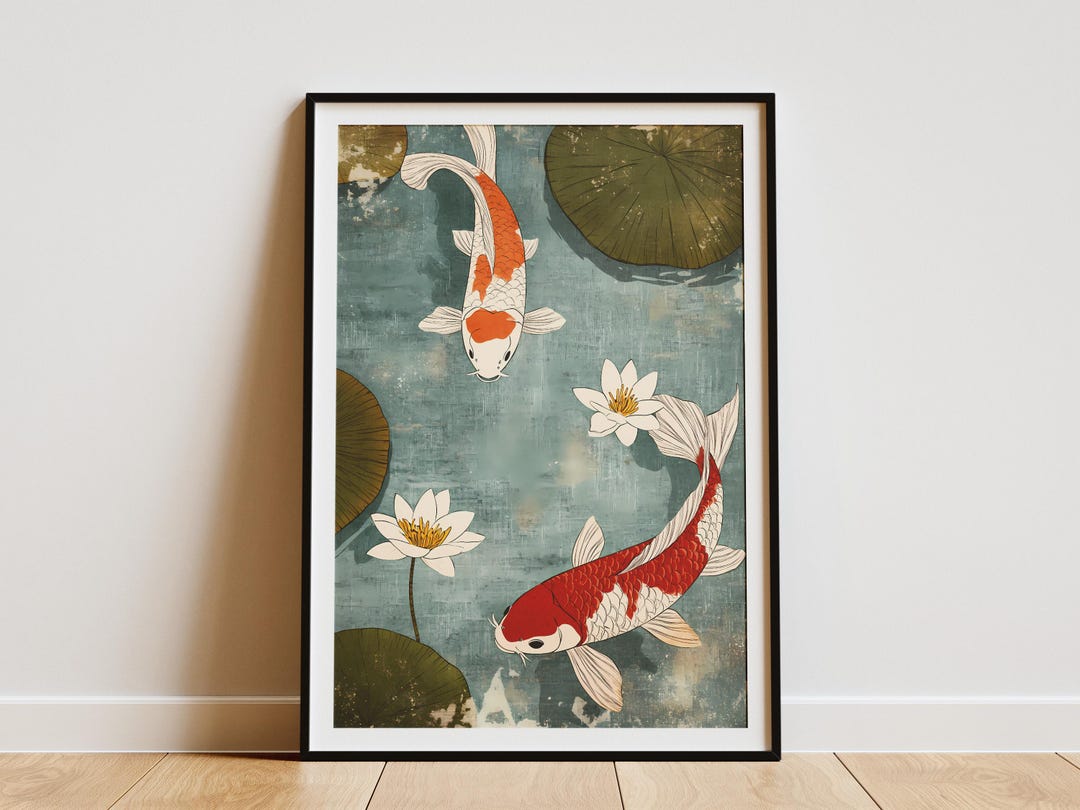 Koi Pond Poster Japanese Art Print Asian Fish Lily Pads Water Garden ...