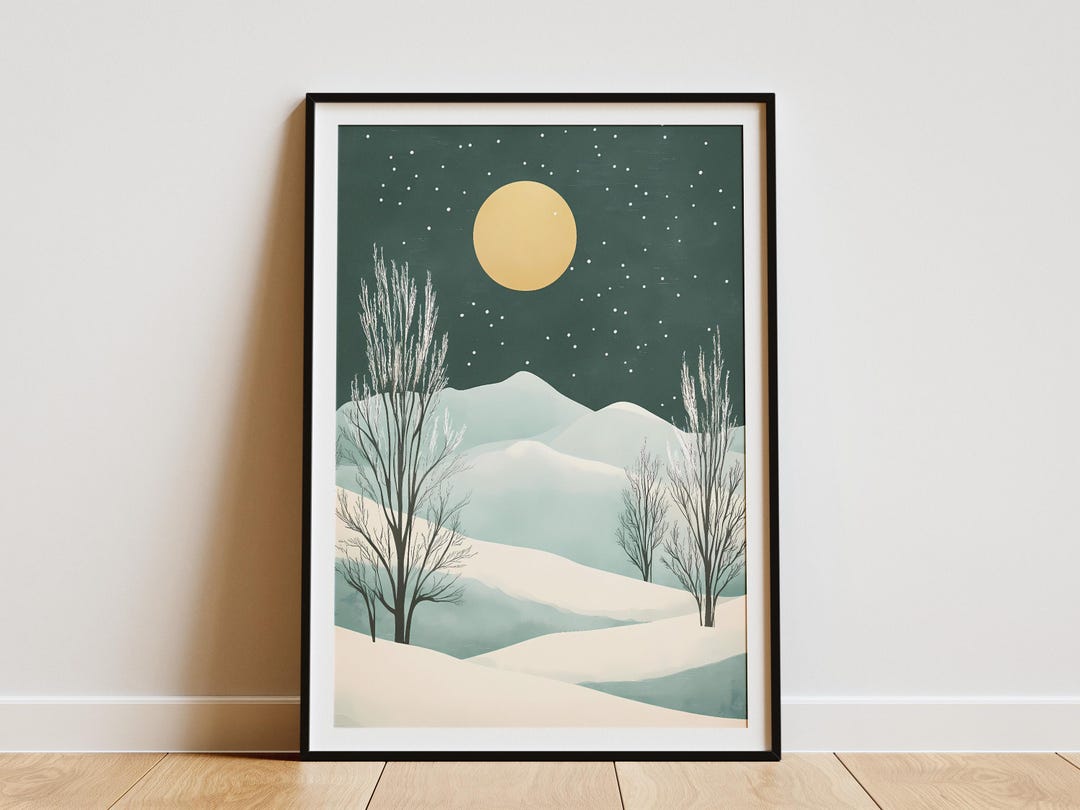 Winter Desert Landscape Print Vintage Travel Poster Minimalist Snow Mountain Art Modern Wall ...
