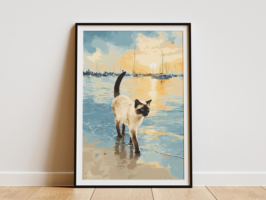 Siamese Cat Sunset Beach Print Coastal Ocean Nautical Wall Art Unique ...
